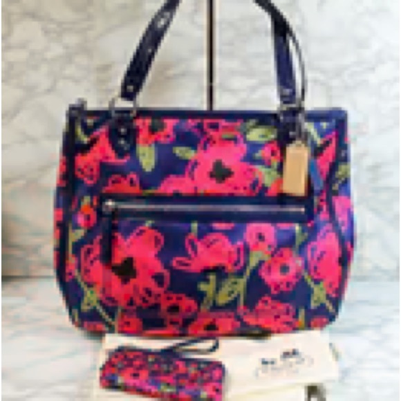 Coach | Bags | Coach Purse 22442 Poppy Hallie Rose Tote And Wallet Dust ...